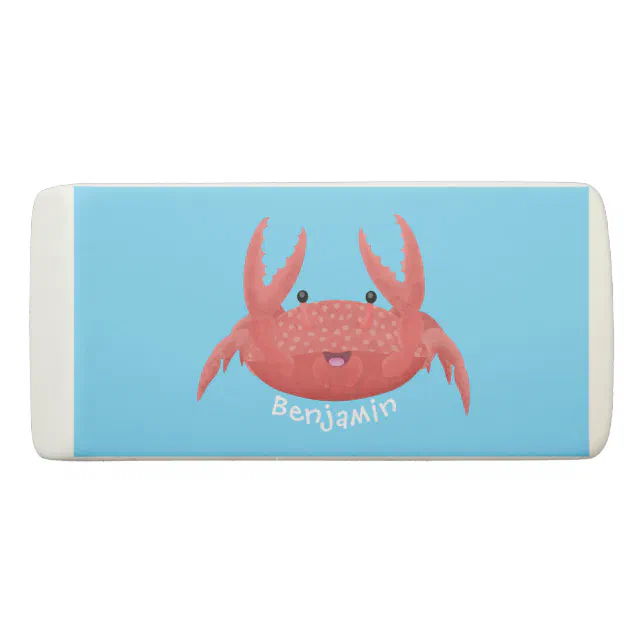 Cute red spotty crab cartoon illustration eraser | Zazzle