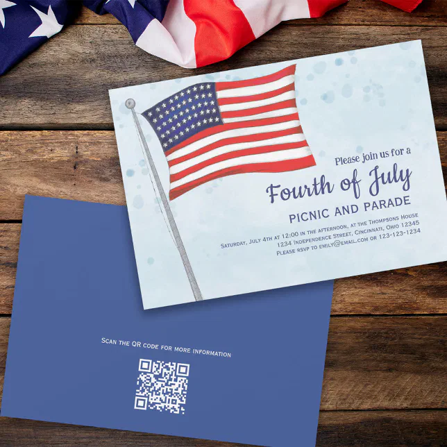 Cute Red White Blue Fourth Of July Flag QR Code Invitation | Zazzle
