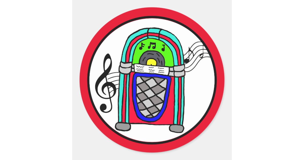 Cute Retro Jukebox Musical Notes Nostalgic Classic Round Sticker | Zazzle