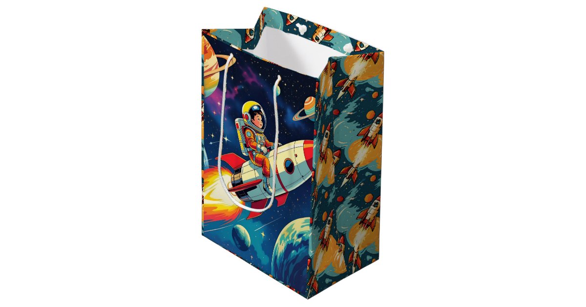 Cute Rockets in Space Astronaut Birthday Medium Gift Bag | Zazzle