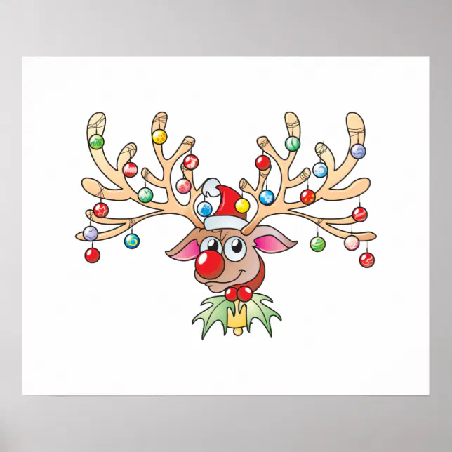 Cute Rudolf Reindeer with Christmas Lights Cards Poster | Zazzle