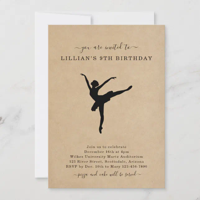 Cute Rustic Ballet Dancing Birthday Invitation | Zazzle