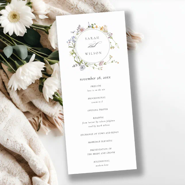 Cute Rustic Meadow Floral Wreath Wedding Program Invitation | Zazzle