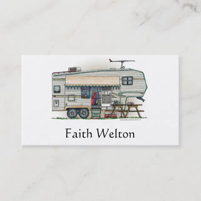 Cute RV Vintage Fifth Wheel Camper Travel Trailer Business Card | Zazzle