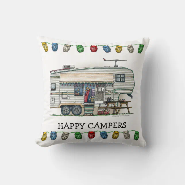 Cute RV Vintage Fifth Wheel Camper Travel Trailer Cushion | Zazzle