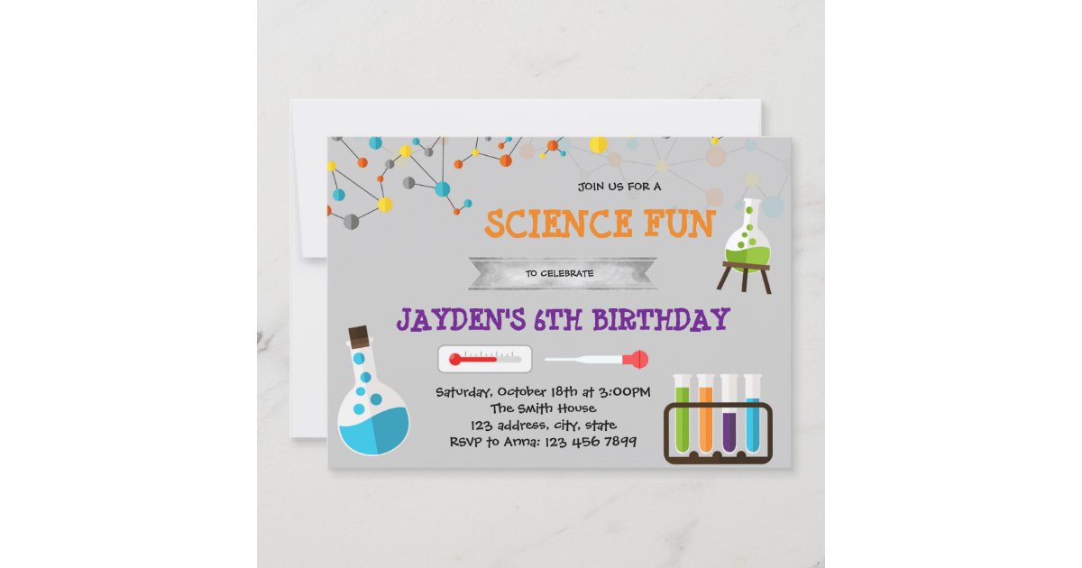 Cute science theme party invitation | Zazzle
