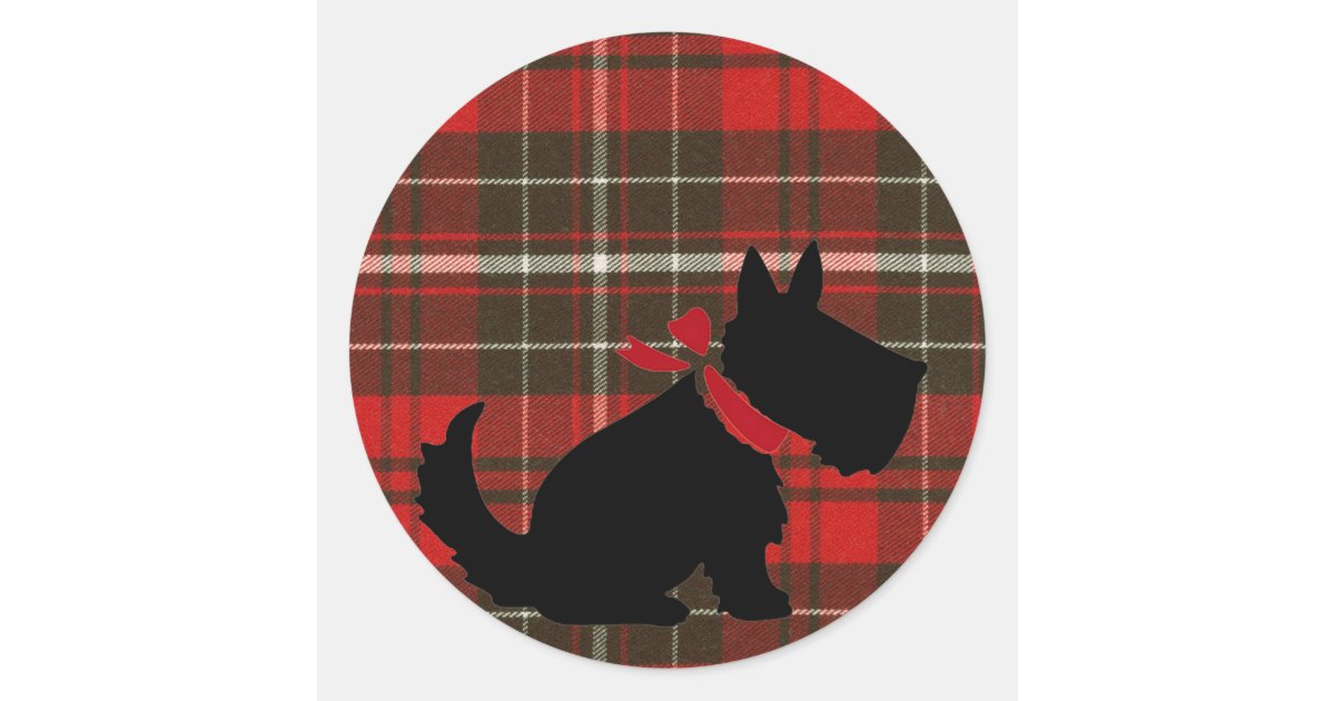 Cute Scotty Dog & Red Tartan Classic Round Sticker | Zazzle