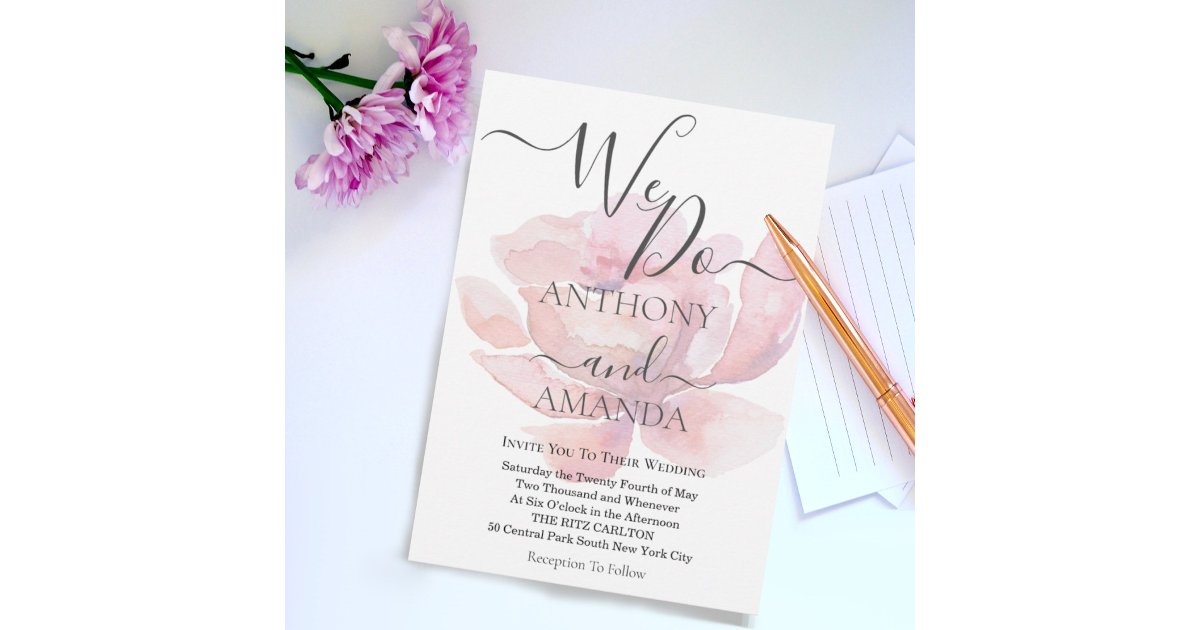 Cute script watercolor rose overlay script invitation | Zazzle