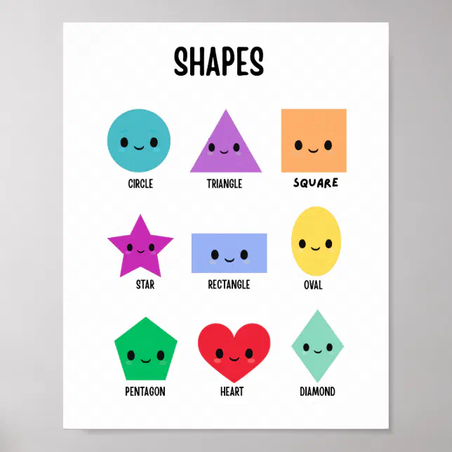 Cute Shapes with Smiley Faces Educational Poster | Zazzle