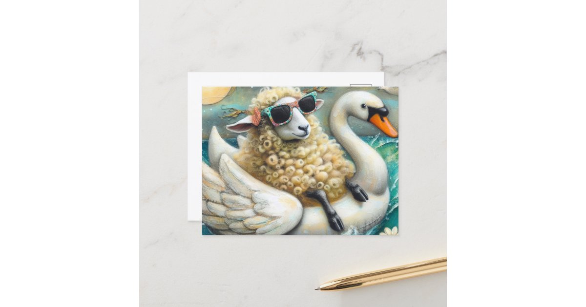 Cute Sheep Swan Floatie Postcard | Zazzle