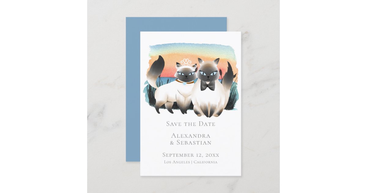 Cute Siamese Cat Couple Save The Date Wedding Invitation | Zazzle