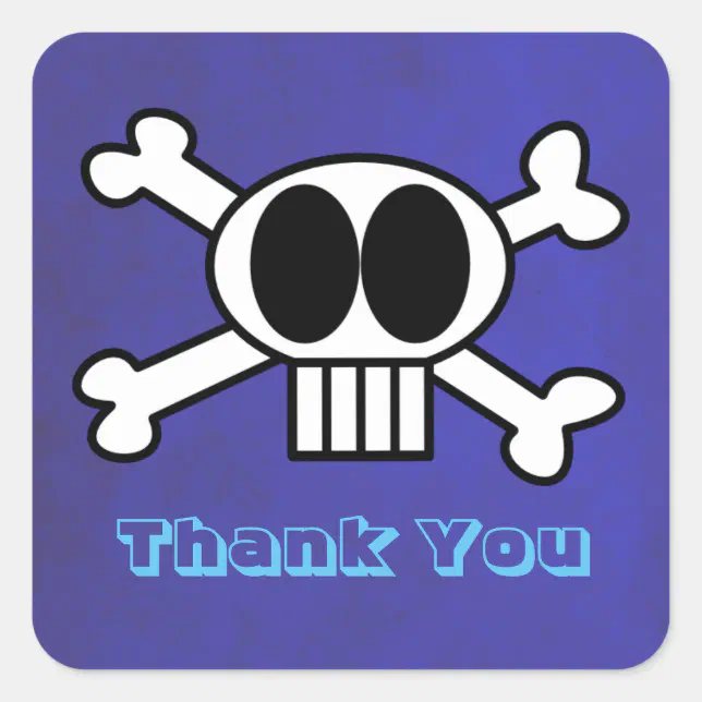 Cute Skull and Crossbones Thank You Square Sticker | Zazzle