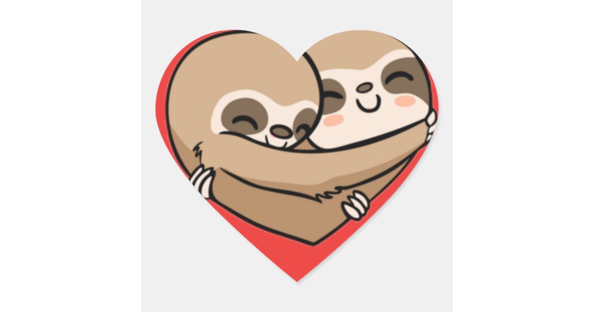 Cute Sloths Hugging Heart Sticker Zazzle