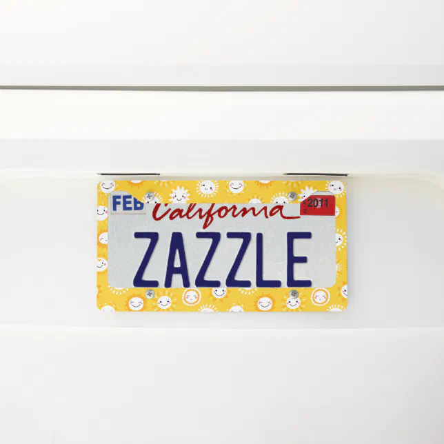 Cute smiling sun cartoon art licence plate frame | Zazzle