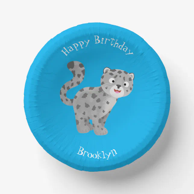 Cute snow leopard cartoon illustration paper plate | Zazzle