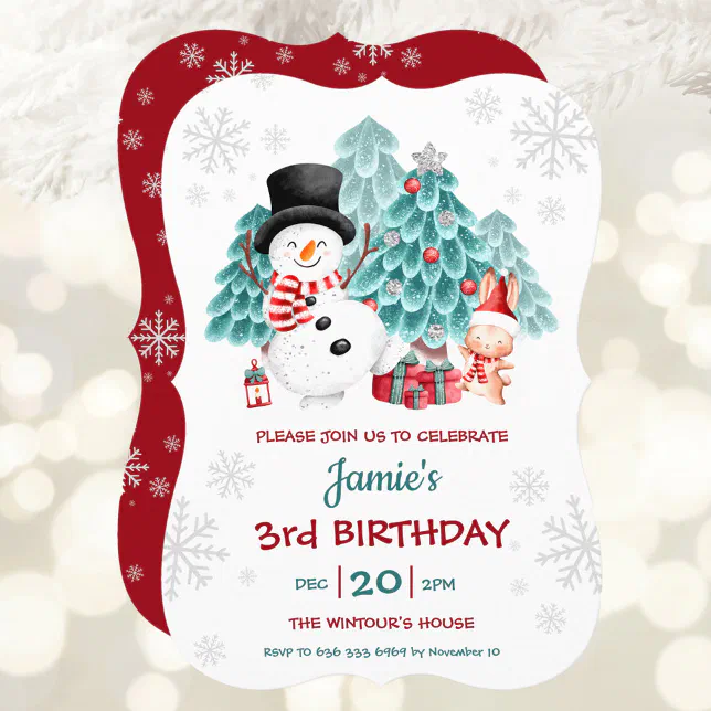 Cute Snowman Christmas Birthday Party Invitation | Zazzle