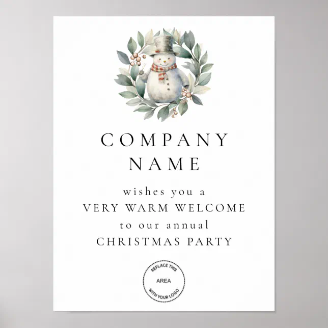 Cute Snowman Welcome Company Christmas Party Logo Poster | Zazzle