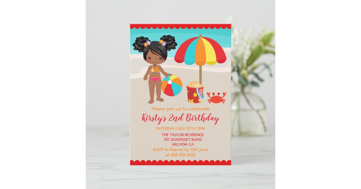 Cute Summer Beach Girl Birthday Party Invitation | Zazzle