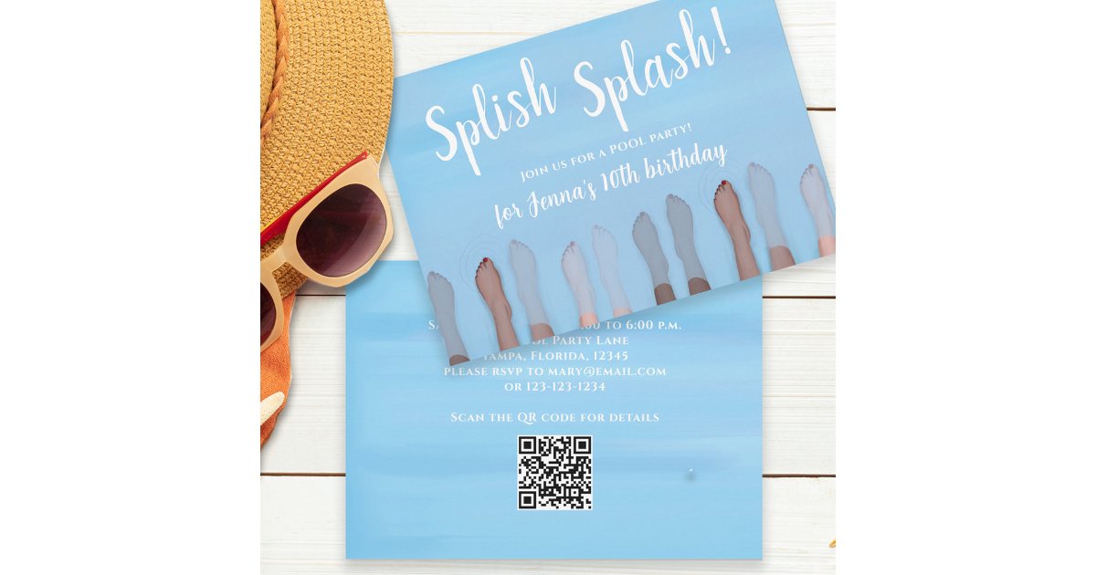 Cute Summer Pool Party Watercolor Custom Invitation | Zazzle