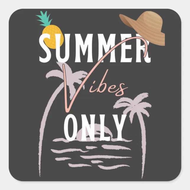 Cute Summer Vibes Only Beach Square Sticker | Zazzle