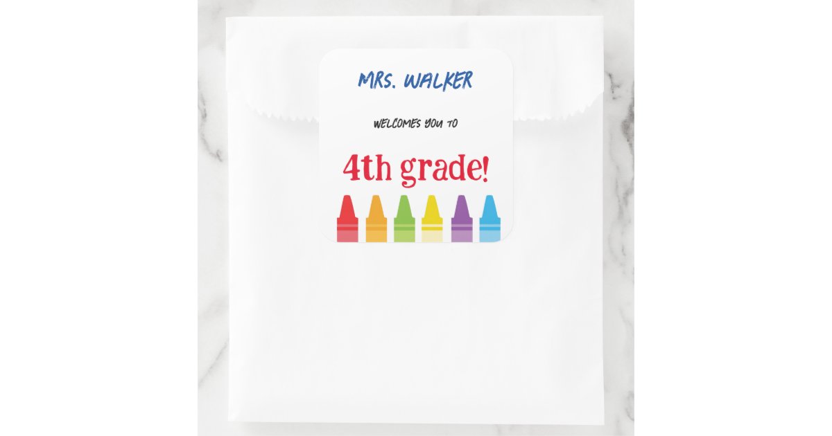 Cute Teacher Welcome Back to School Crayons Square Sticker | Zazzle