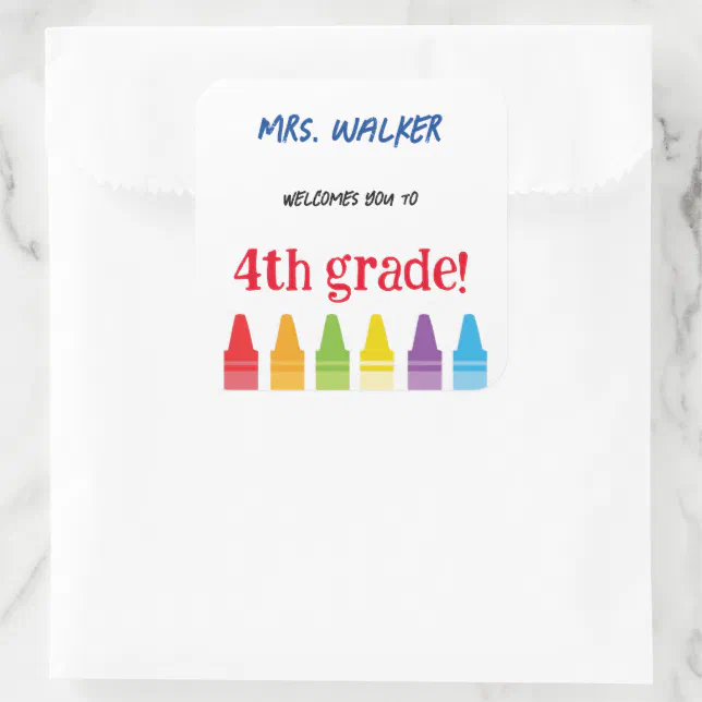 Cute Teacher Welcome Back to School Crayons Square Sticker | Zazzle