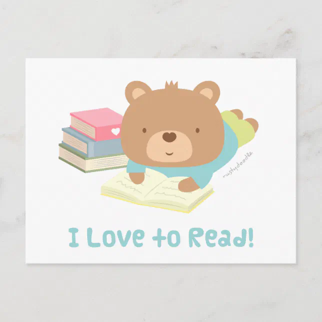 Cute Teddy Bear Loves To Read For Kids Postcard | Zazzle