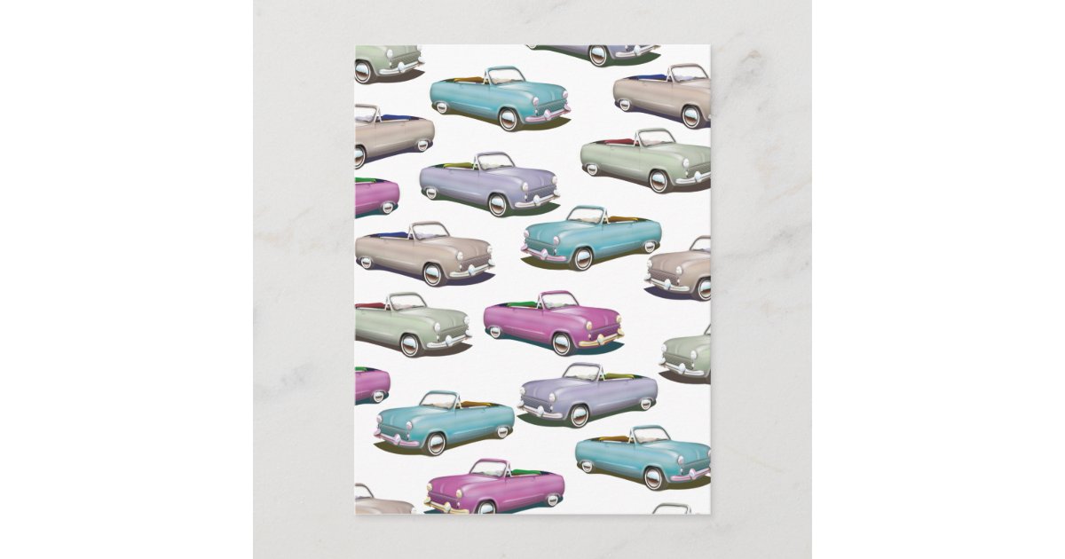 Cute vintage classic cars pattern postcard | Zazzle