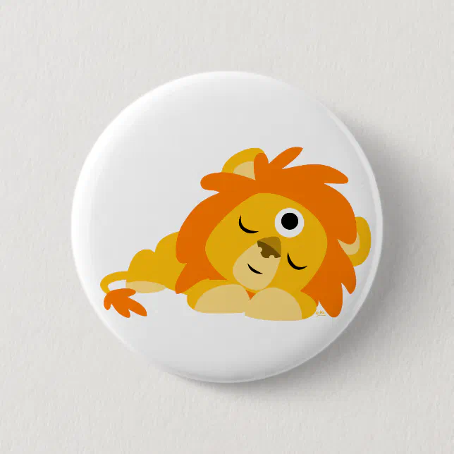 Cute Watchful Cartoon Lion button badge | Zazzle