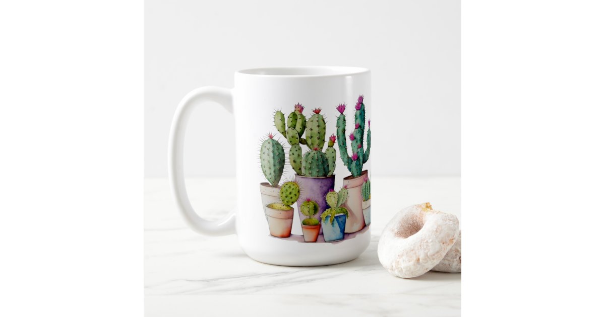 Cute watercolor cacti cactus succulents in pots coffee mug | Zazzle