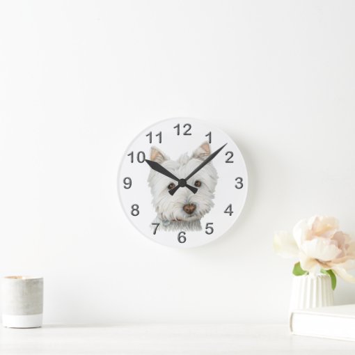 Cute Westie dog art Wall Clock | Zazzle