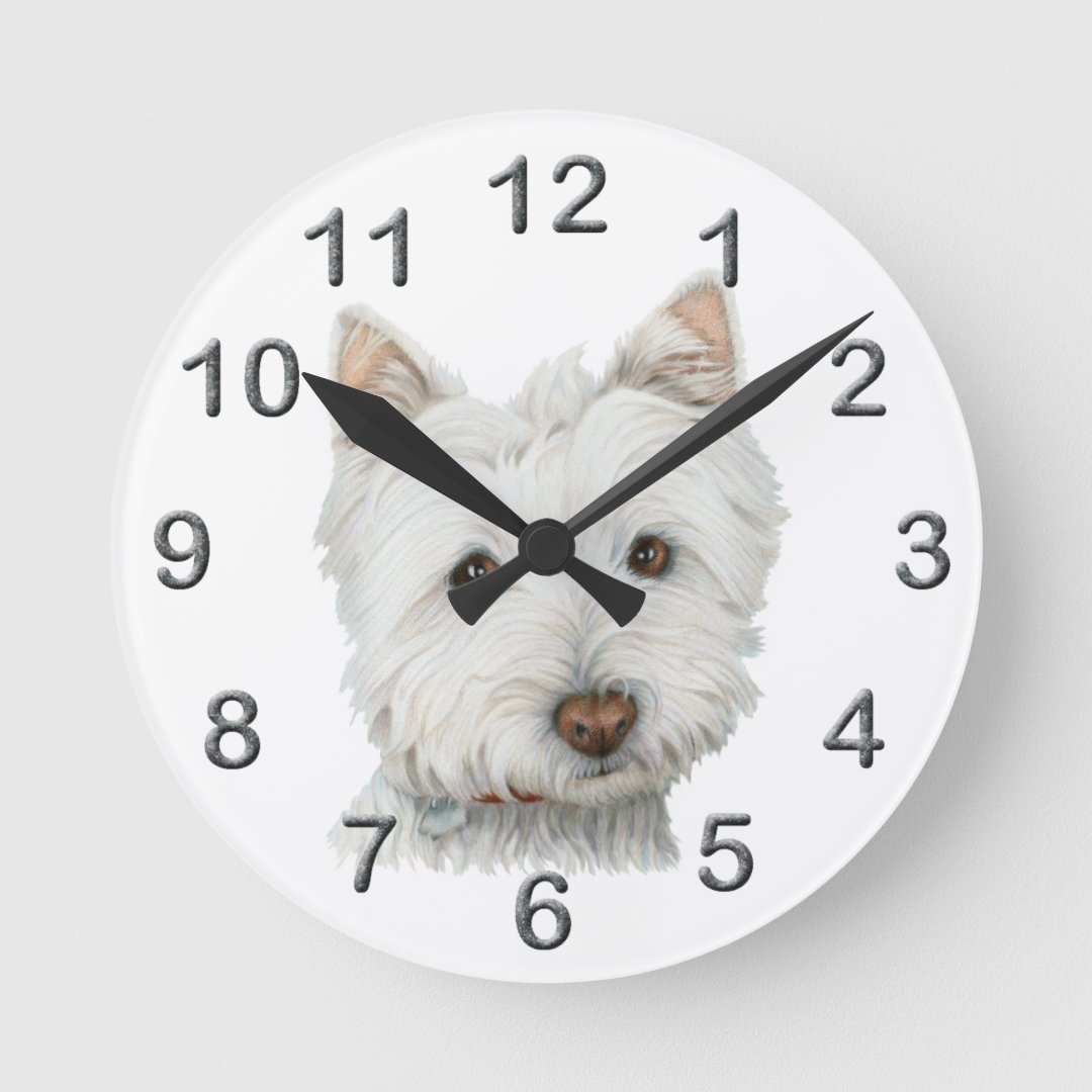 Cute Westie dog art Wall Clock | Zazzle