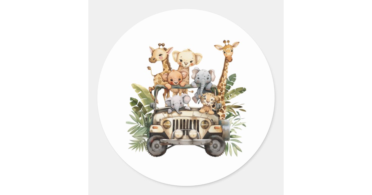 Cute Wild One Safari Jungle Animals Classic Round Sticker | Zazzle