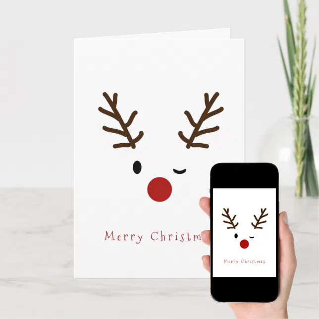 Cute Winking Rudolf Reindeer Christmas Holiday Card | Zazzle