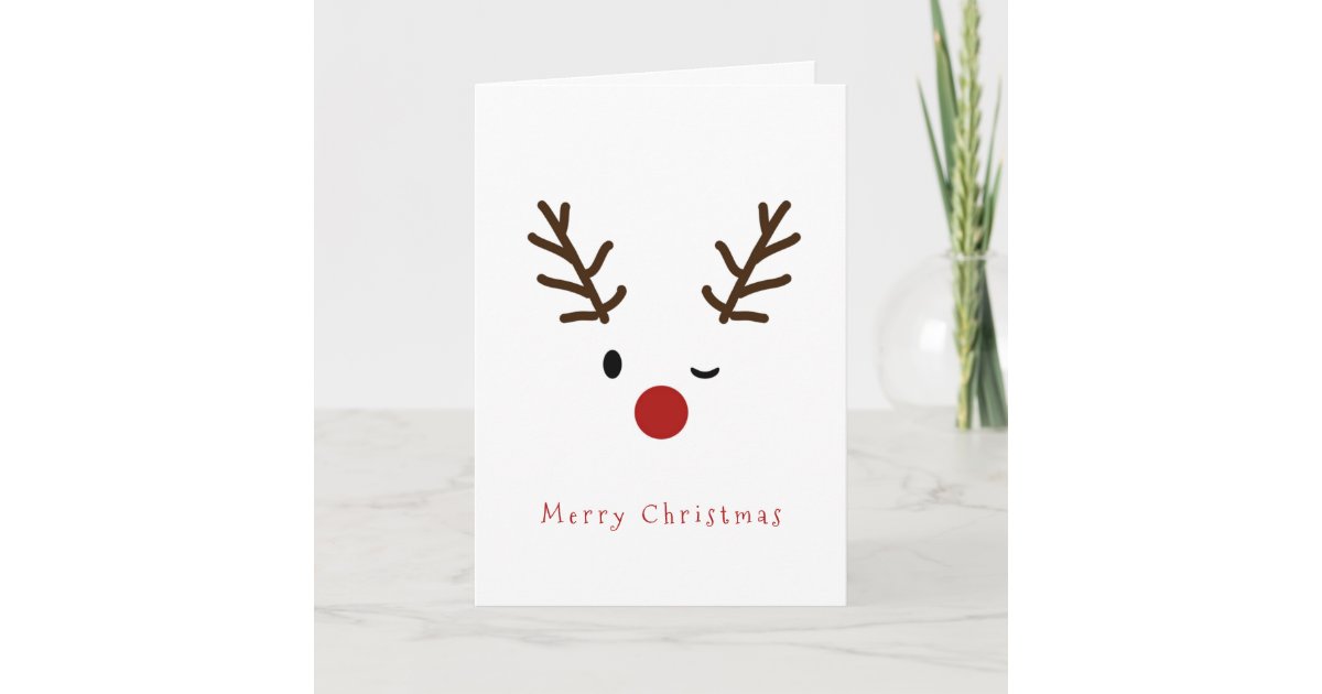 Cute Winking Rudolf Reindeer Christmas Holiday Card | Zazzle