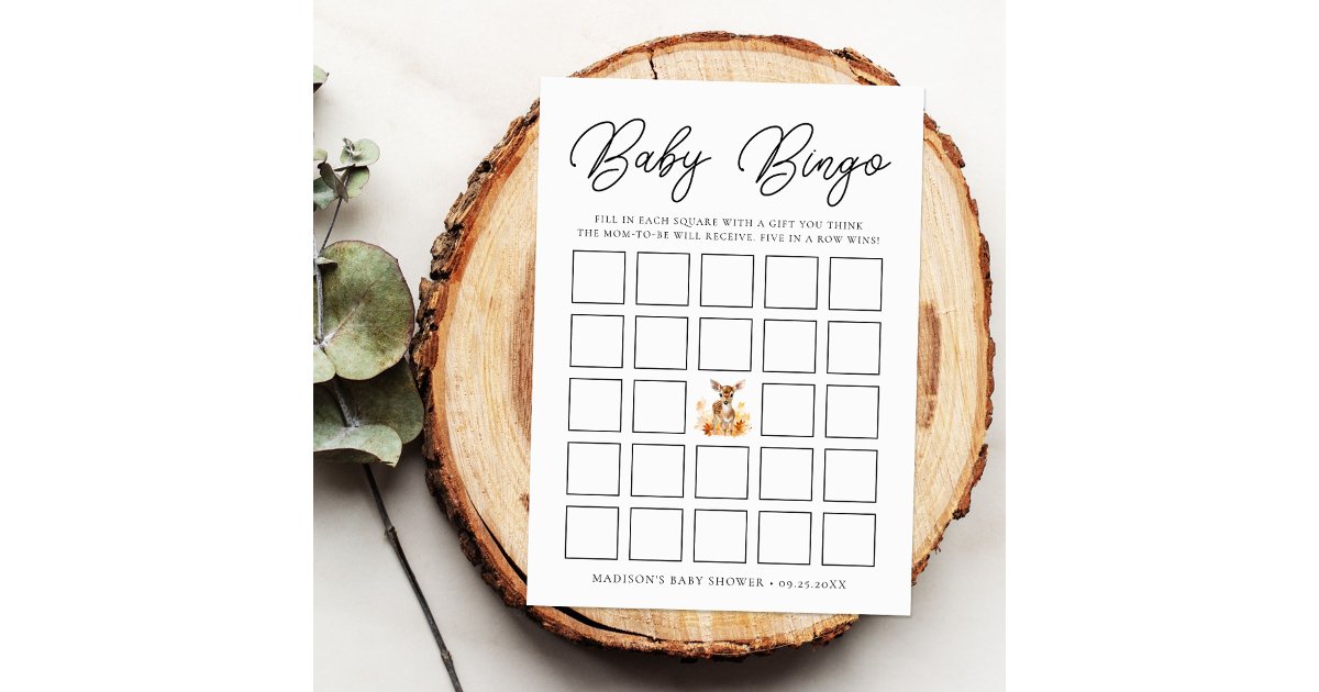 Cute Woodland Deer Baby Shower Bingo Card | Zazzle