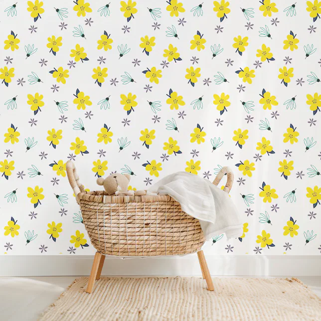 Cute Yellow And Teal Blue Daisy Flowers Pattern Wallpaper | Zazzle