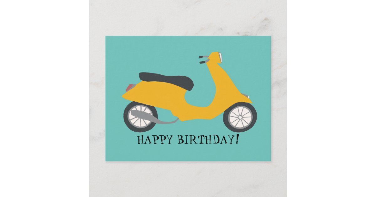 Cute Yellow Scooter HAPPY BIRTHDAY CUSTOM Postcard | Zazzle