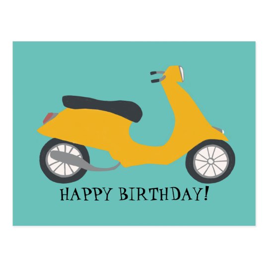 Cute Yellow Scooter HAPPY BIRTHDAY CUSTOM Postcard | Zazzle.co.uk