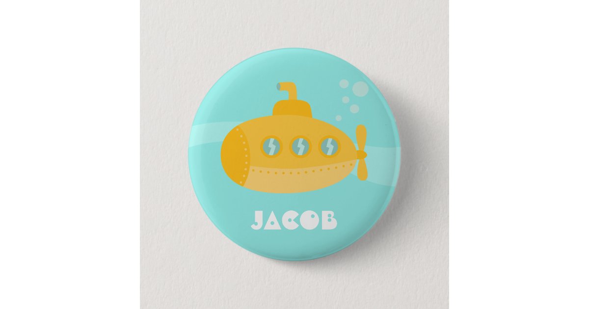 Cute Yellow Underwater Submarine Vessel Button | Zazzle