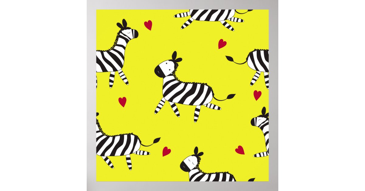 Cute Zebra cartoon seamless pattern background ill Poster | Zazzle