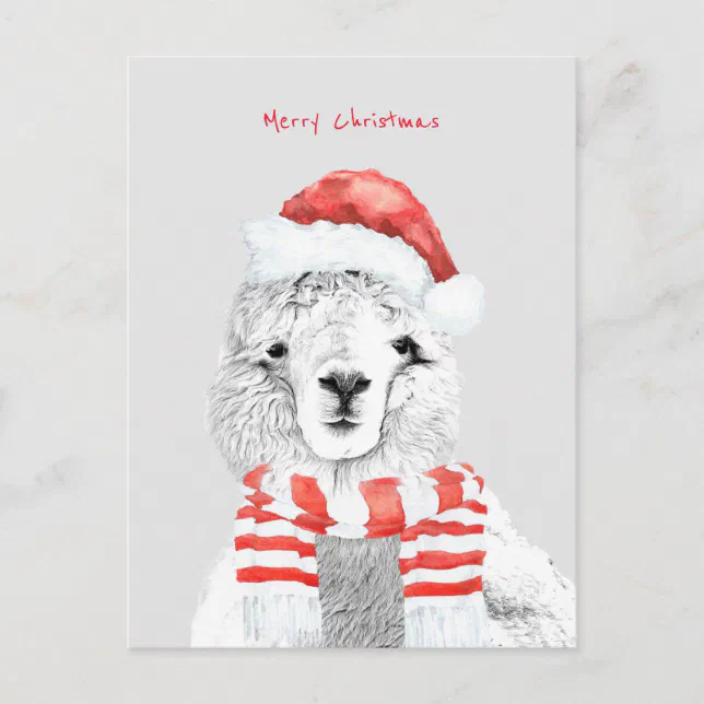 Cutest Llama Ever Minimalist Christmas Postcard | Zazzle