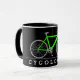 Cycologist text with neon green bicycle mug | Zazzle