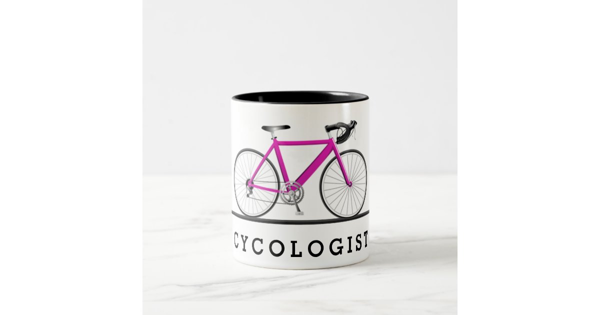 Cycologist text with pink bicycle Two-Tone coffee mug | Zazzle