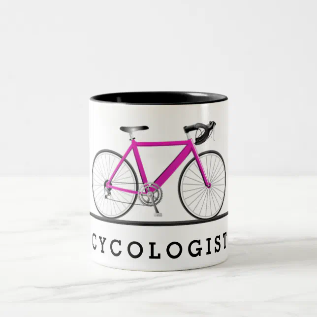 Cycologist text with pink bicycle Two-Tone coffee mug | Zazzle