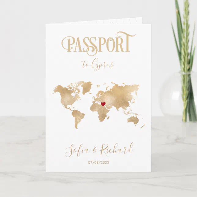 Cyprus Map Wedding Destination Passport Gold Invitation | Zazzle