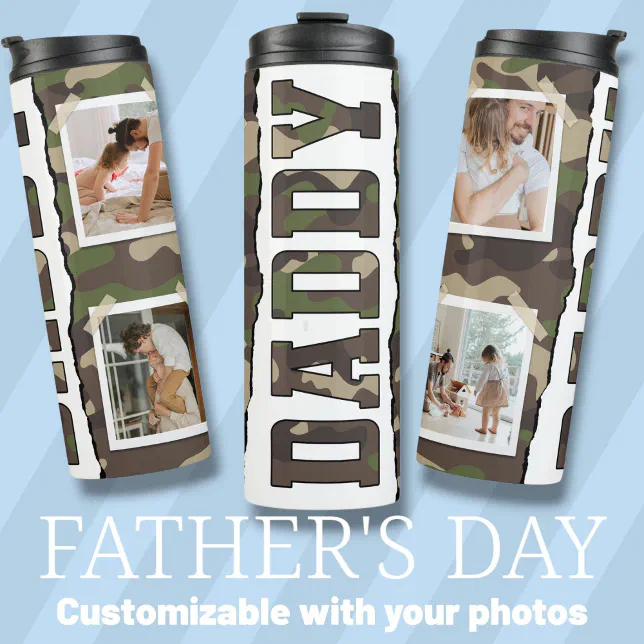 Daddy Father's Day custom photos green Thermal Tumbler | Zazzle