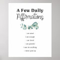 Daily Affirmations Self Care Greenery Poster | Zazzle