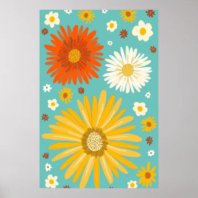 Daisies Daisy Flowers Retro Art Poster | Zazzle