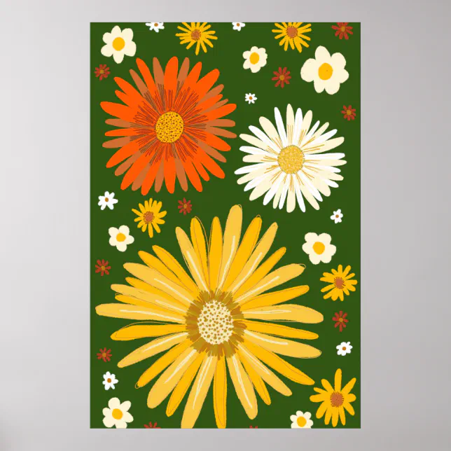 Daisies Daisy Flowers Retro Art Poster | Zazzle